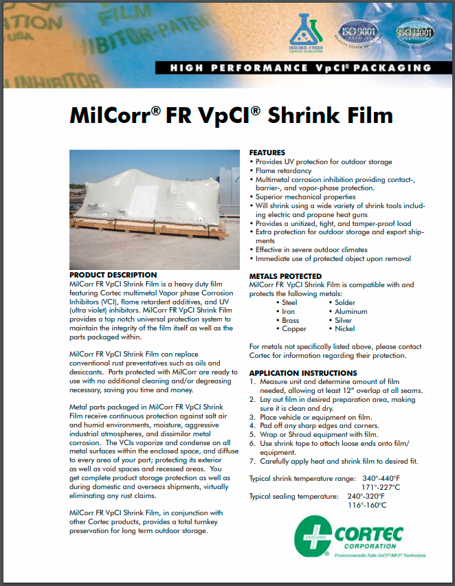 MilCorr® FR VpCI® Shrink Film - Cortec Packaging