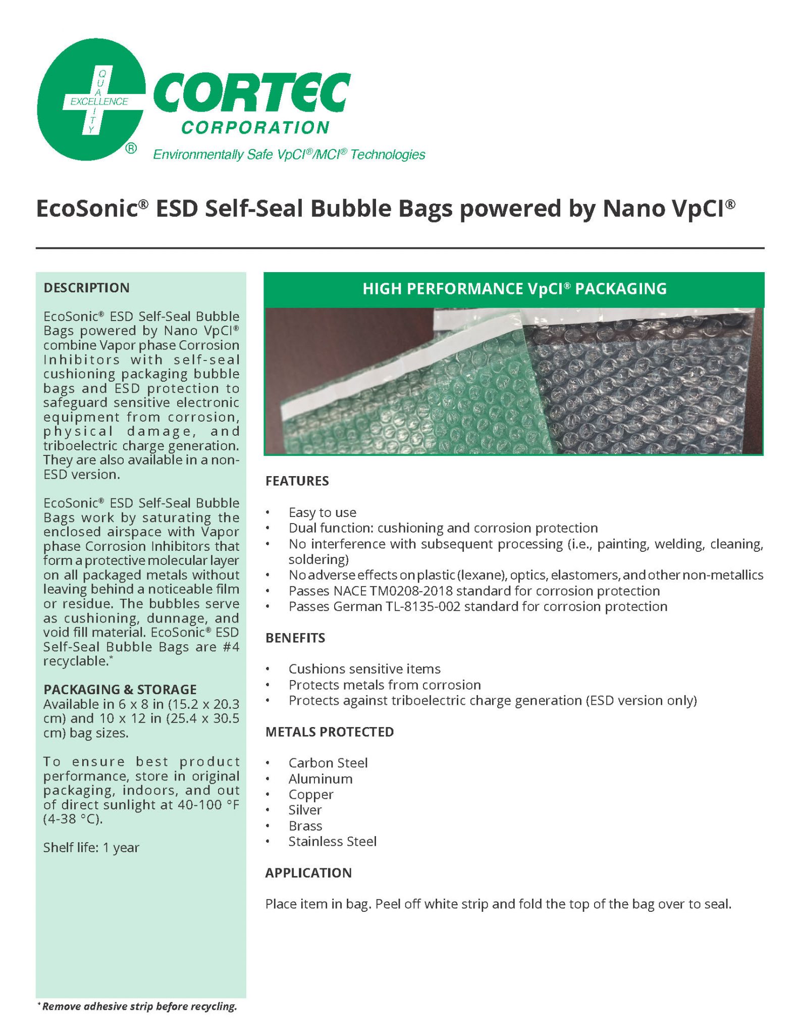 EcoSonic® ESD Self-Seal Bubble Bags powered by Nano VpCI® - Cortec ...